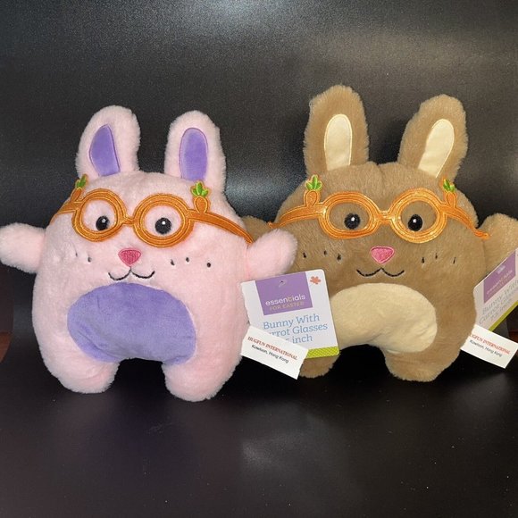 HugFun | Toys | Hugfun Bunny Plush Set Of 2 Brown Pink Carrott Glasses ...